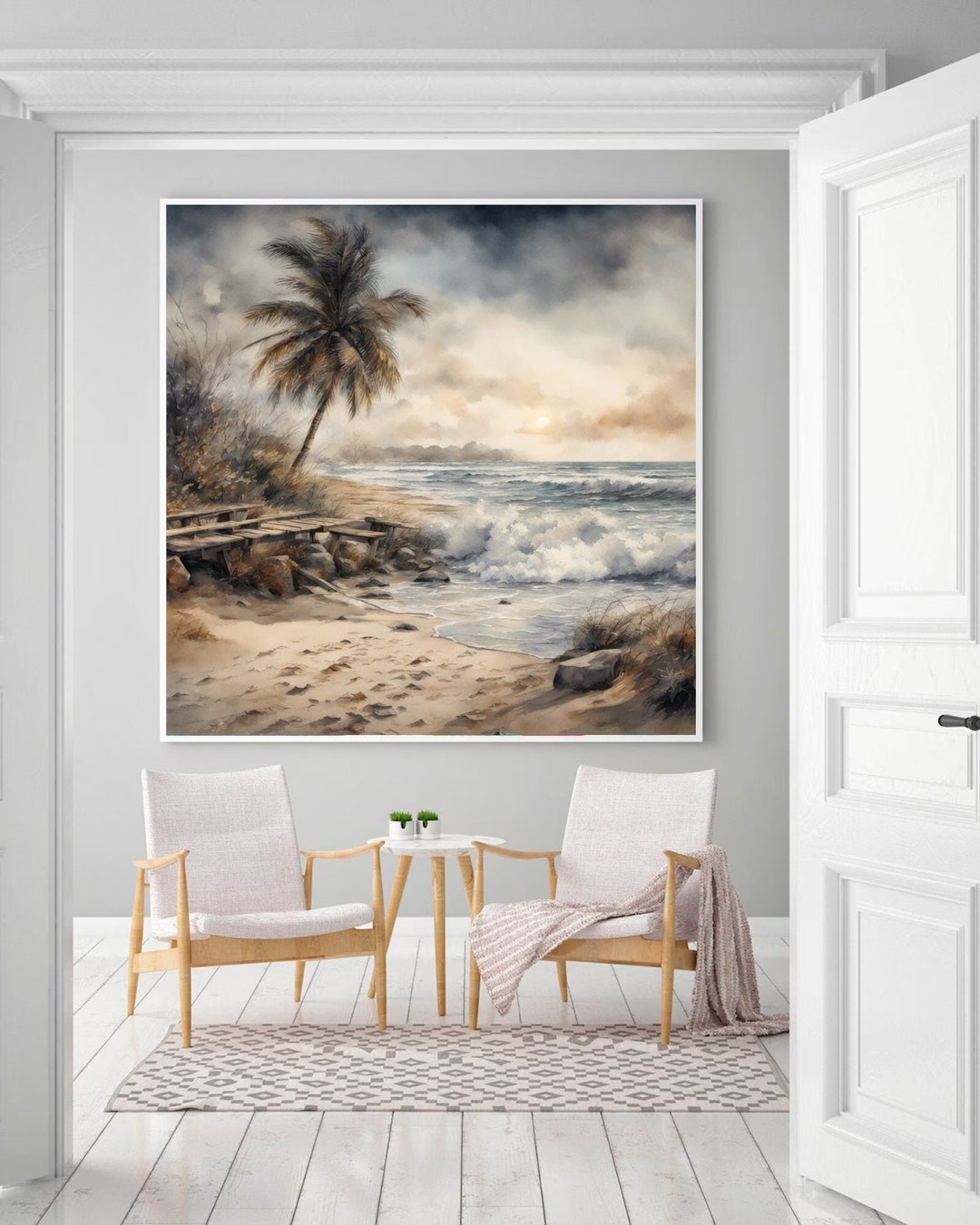 Watercolor Palm Tree Painting-beach House-coastal Painting-vintage ...