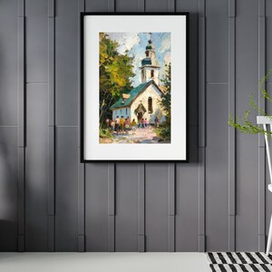 Antique Church Oil Painting Print, Vintage Farmhouse Landscape ...