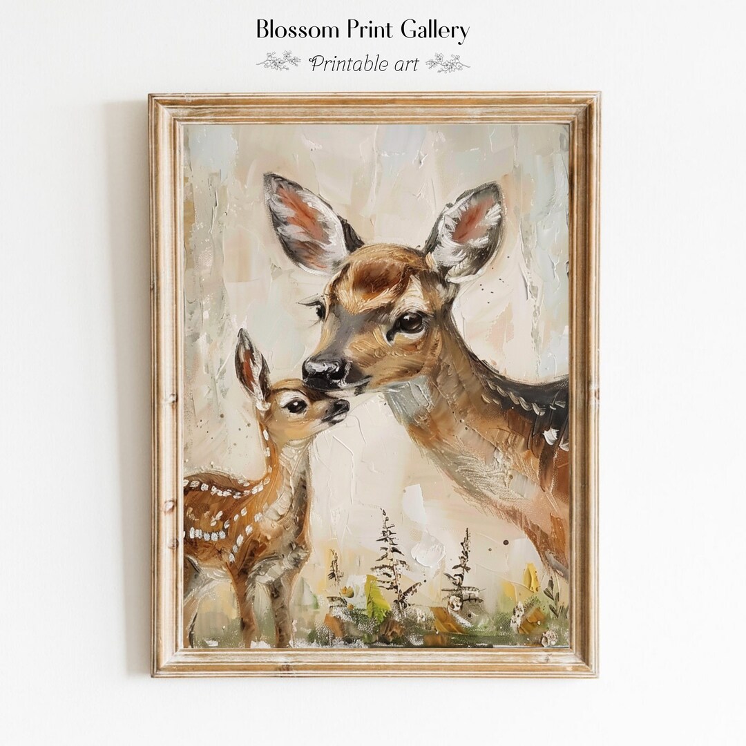 Vintage Fawn Painting Rustic Deer Art Nursery Wall Decor Countryside ...
