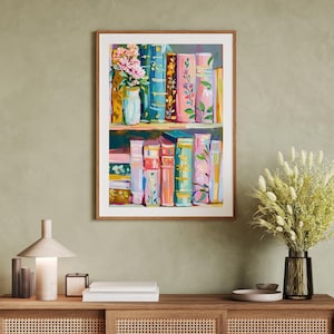Pastel Book Stack Painting, Spring Wall Art, Reading Nook Decor ...