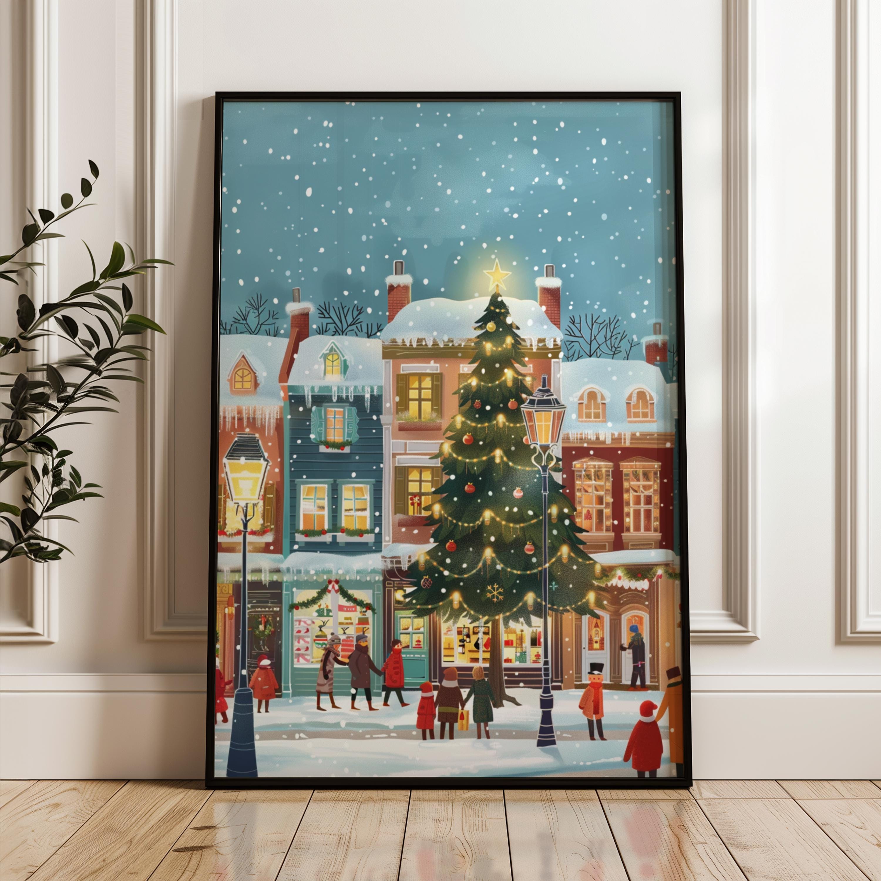 Snowy Town Printable, Holiday Village Folk Art, Whimsical Winter ...