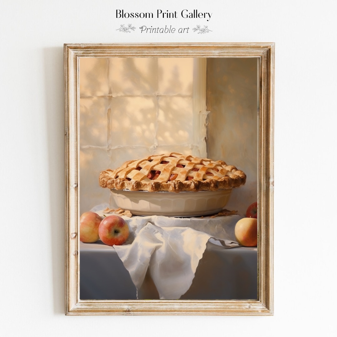 Rustic Apple Pie Art Country Kitchen Print Vintage Painting Apple Still ...