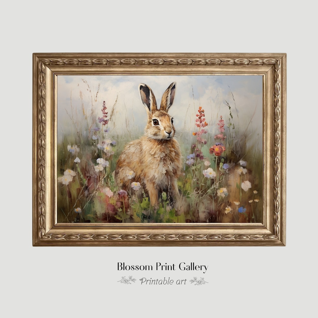 Vintage Rabbit Painting Rustic Hare Art Nursery Wall Decor Spring ...