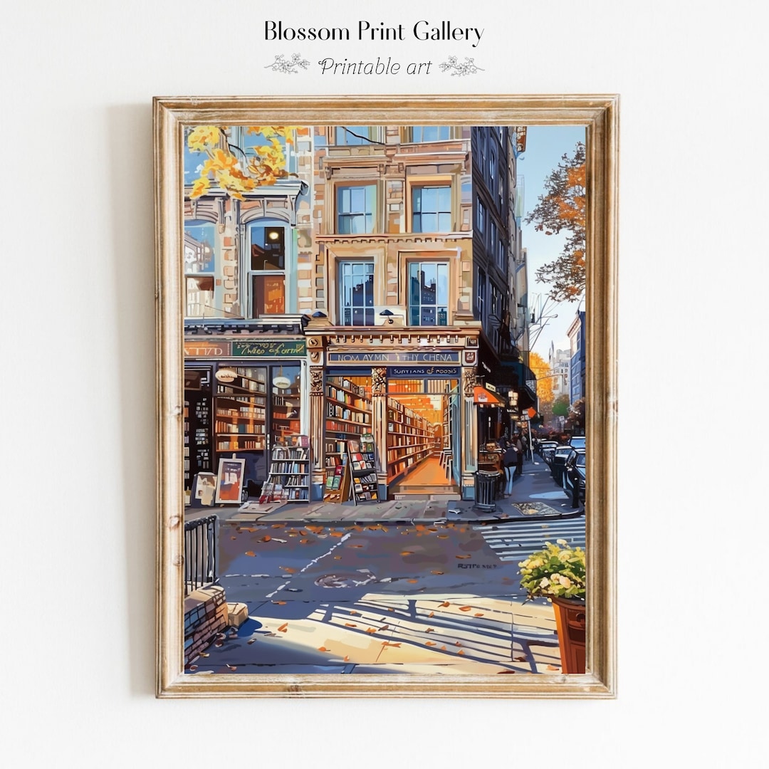 New York Bookstore Art Vintage Bookshop Print Book Print Library Decor ...