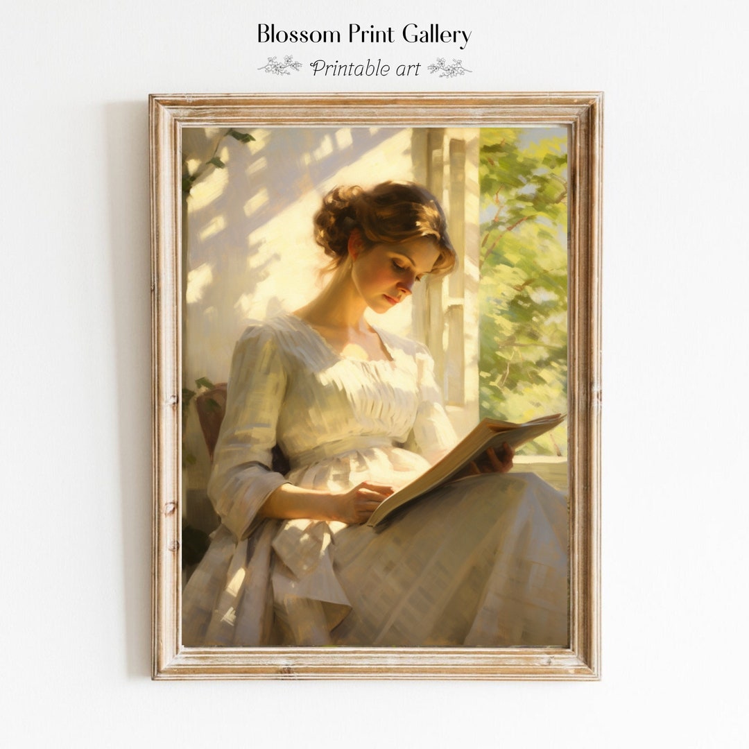Vintage Woman Reading Portrait, Sunlit Nook Art (digital Download) - Etsy
