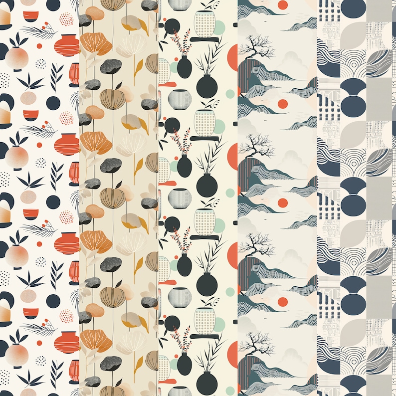 Japanese Zen Pattern Collection Seamless Digital Paper Pack, Minimalist ...