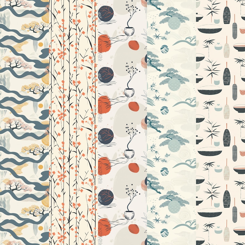Japanese Zen Pattern Collection Seamless Digital Paper Pack, Minimalist ...