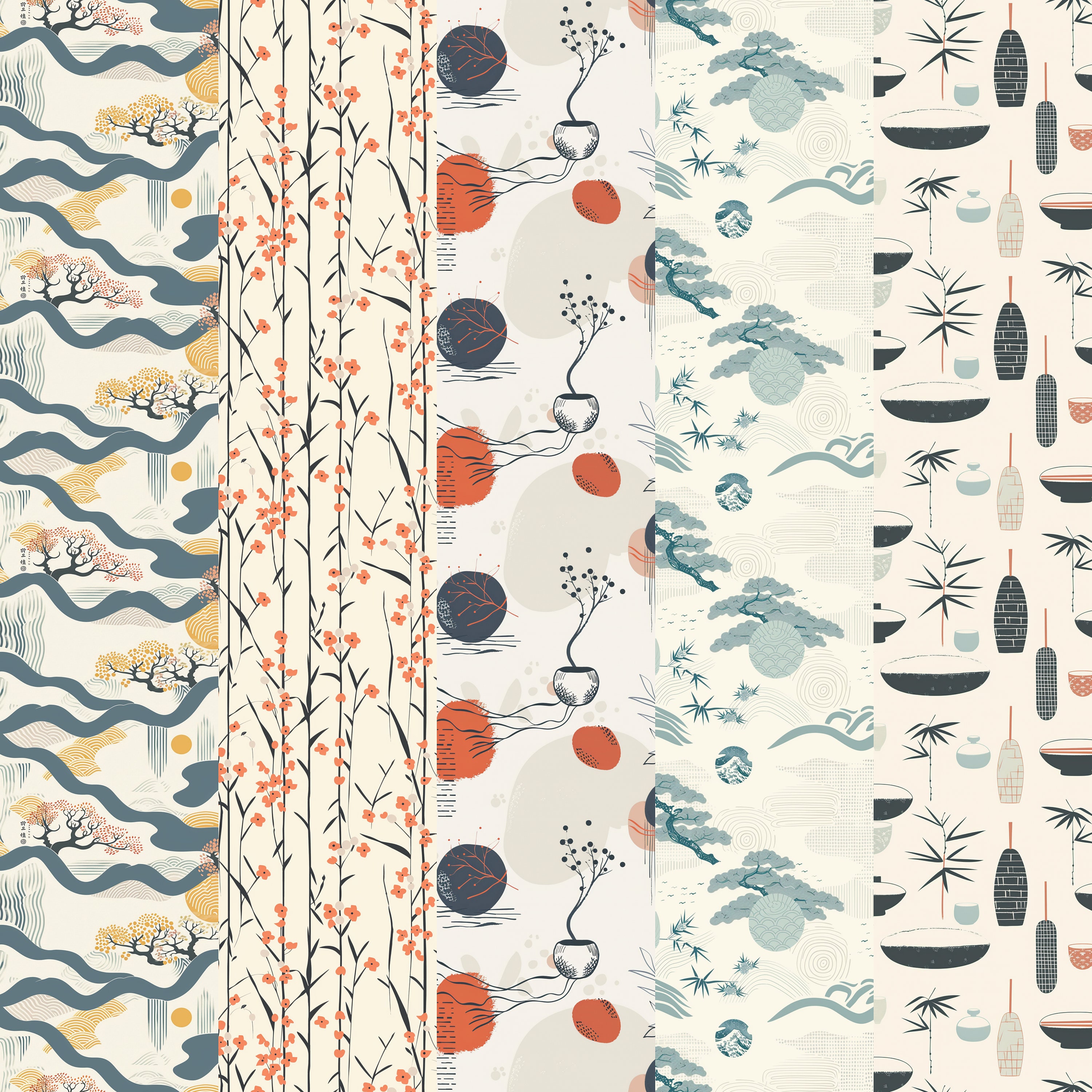 Japanese Zen Pattern Collection Seamless Digital Paper Pack, Minimalist ...