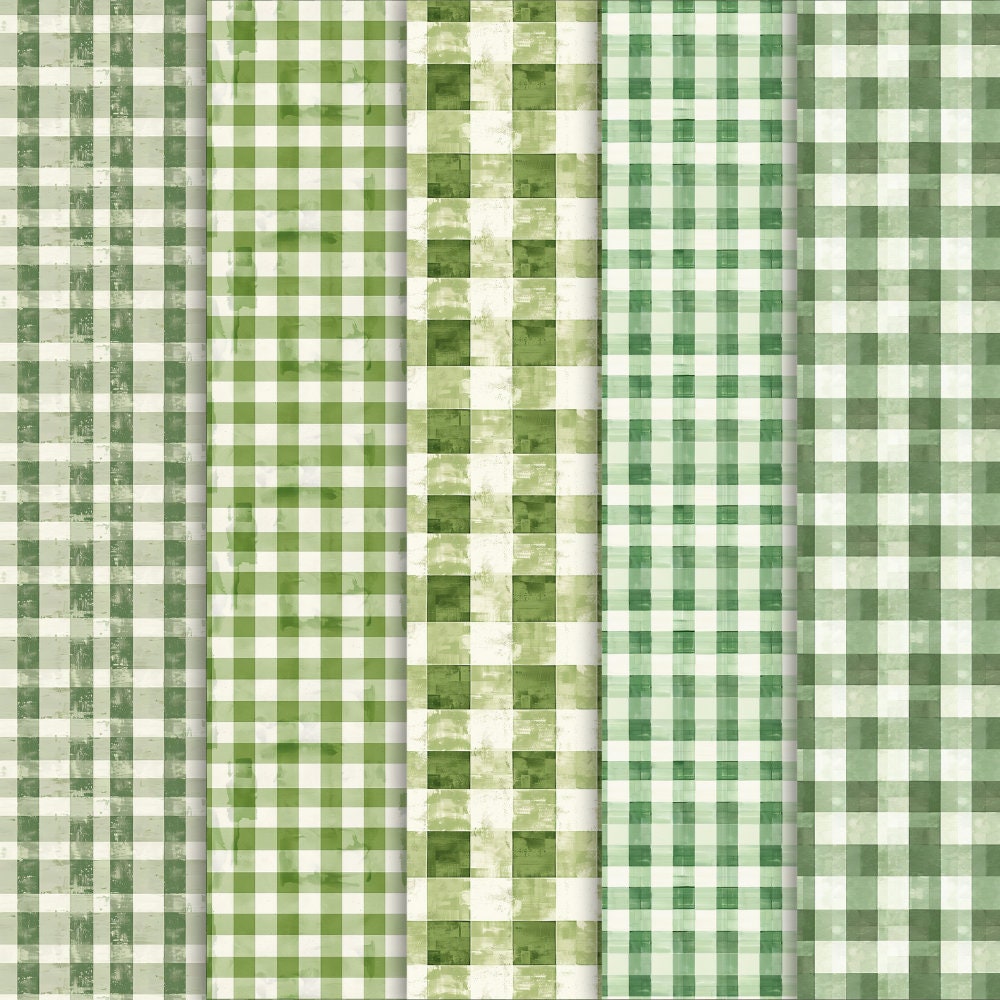 Green Watercolor Checkered Digital Paper Pack - Seamless Gingham ...