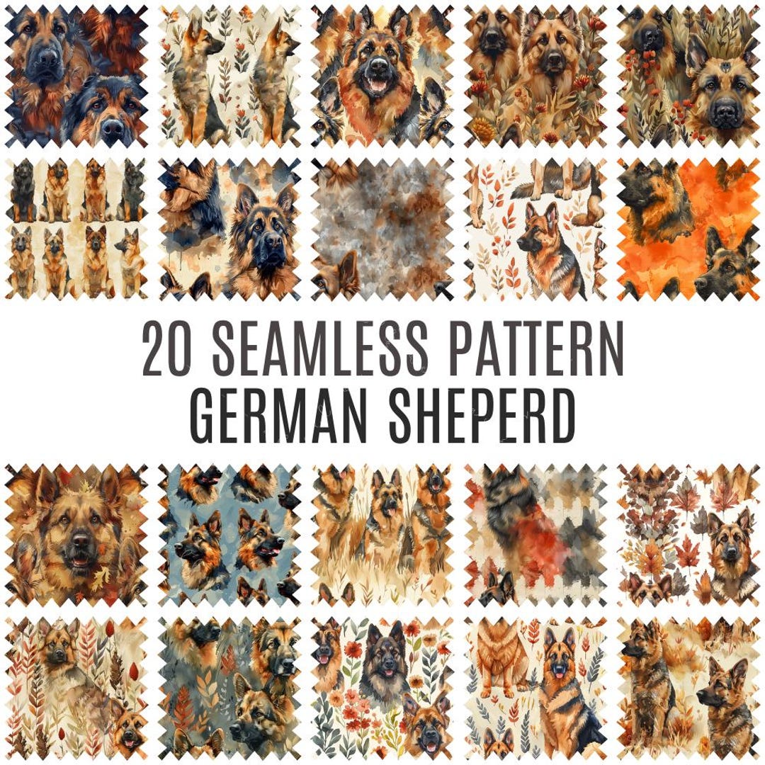 20 German Shepherd Seamless Patterns High-resolution Digital Papers ...