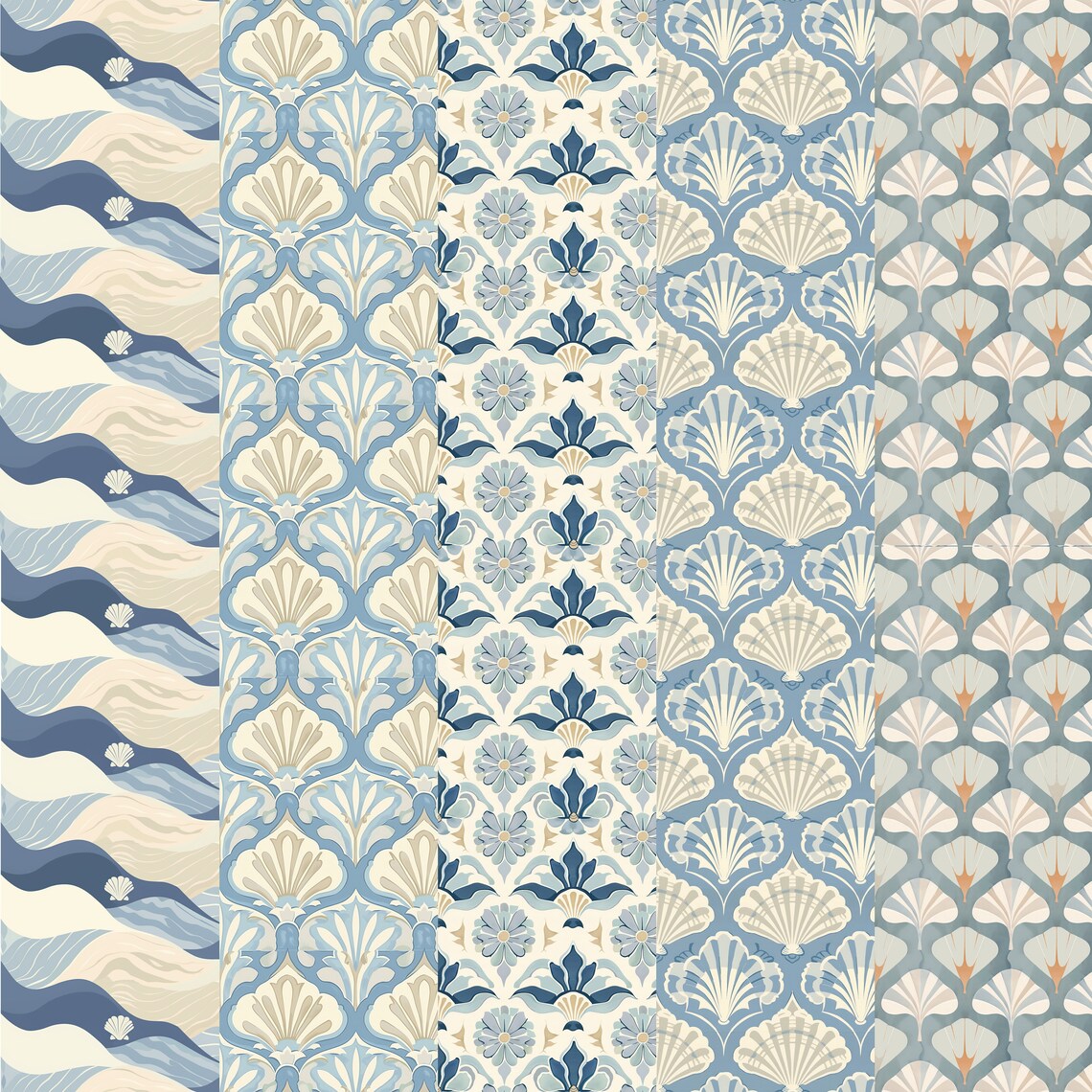 Coastal Chic Seamless Patterns - Soft Toned Digital Paper Pack - Etsy