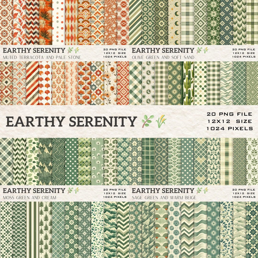 Earthy Serenity Digital Paper Pack | 80 Seamless Patterns | Terracotta ...