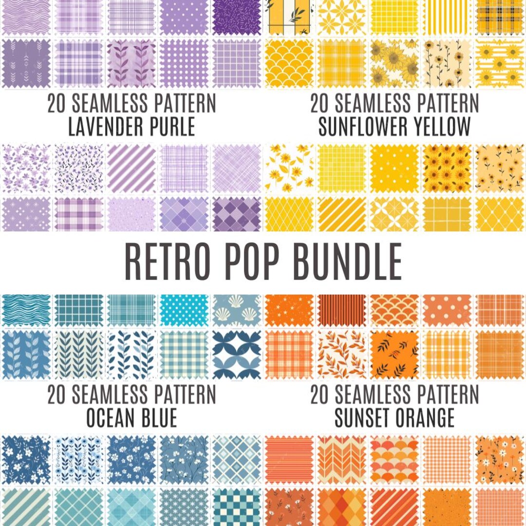 Retro Pop Bundle | 80 Seamless Patterns | High Resolution Digital Papers | Commercial Use ...