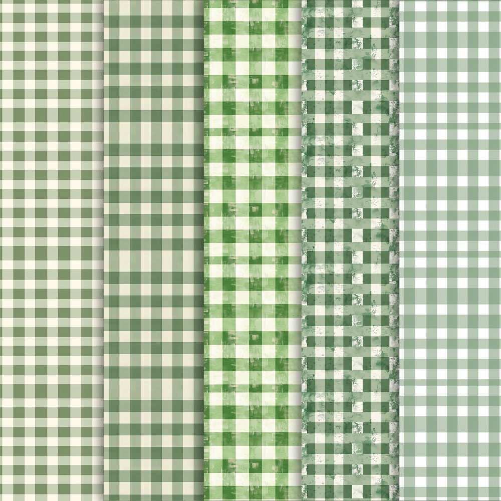 Green Watercolor Checkered Digital Paper Pack Seamless Gingham Patterns ...