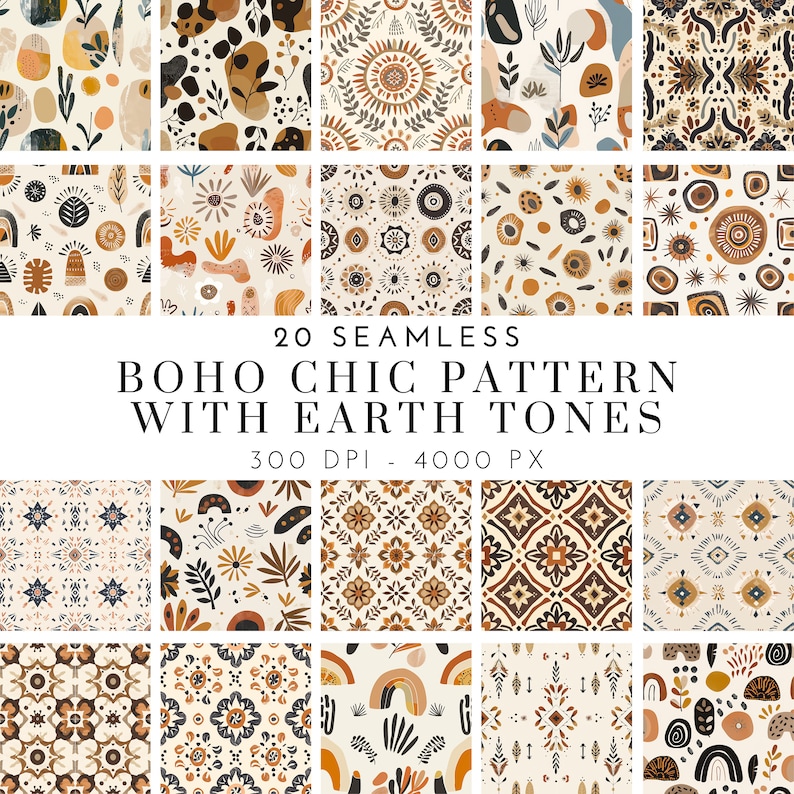 Boho Chic Seamless Pattern Bundle - Earthy Tone Digital Paper Pack ...