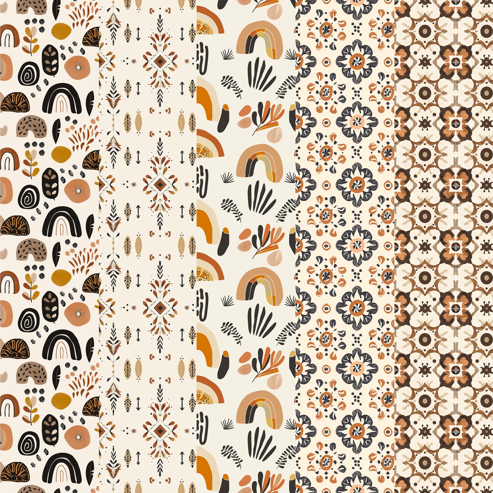 Boho Chic Seamless Pattern Bundle - Earthy Tone Digital Paper Pack ...