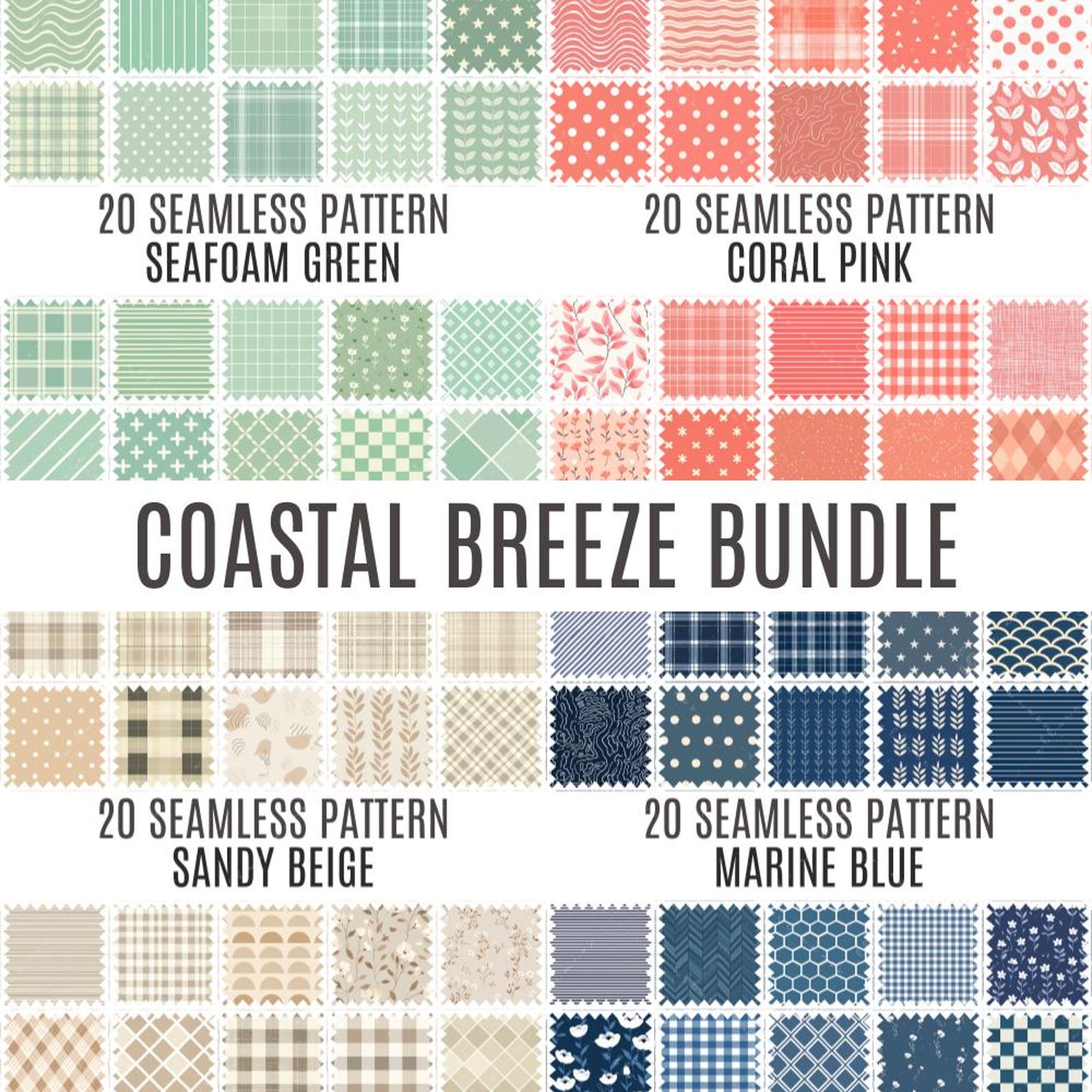 80 Seamless Coastal Breeze Patterns - Coral Pink, Seafoam Green, Sandy ...