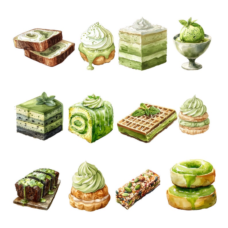 Matcha Green Tea Dessert Clipart Set Transparent Background PNG Digital ...