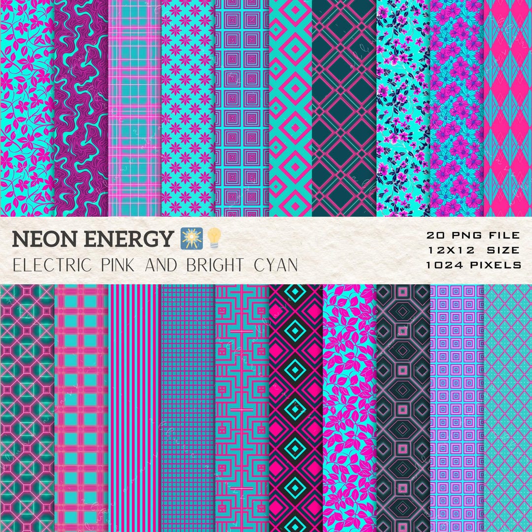 Electric Pink and Bright Cyan Seamless Patterns – Neon Energy Digital ...