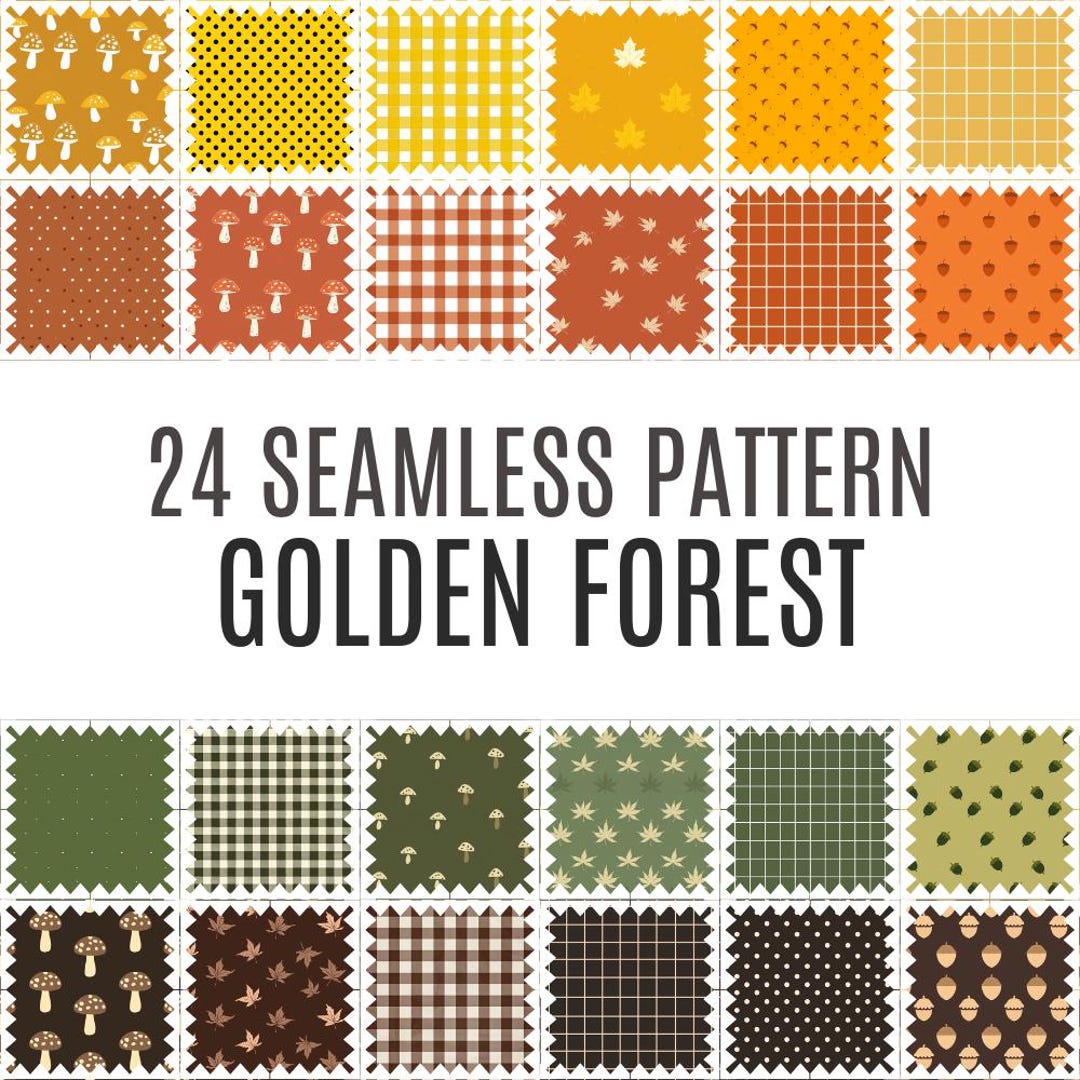 24 Seamless Golden Forest Patterns Autumn Forest Clipart for Fabric ...