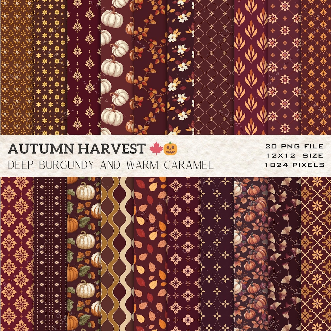 Deep Burgundy and Warm Caramel Seamless Patterns – Autumn Harvest ...