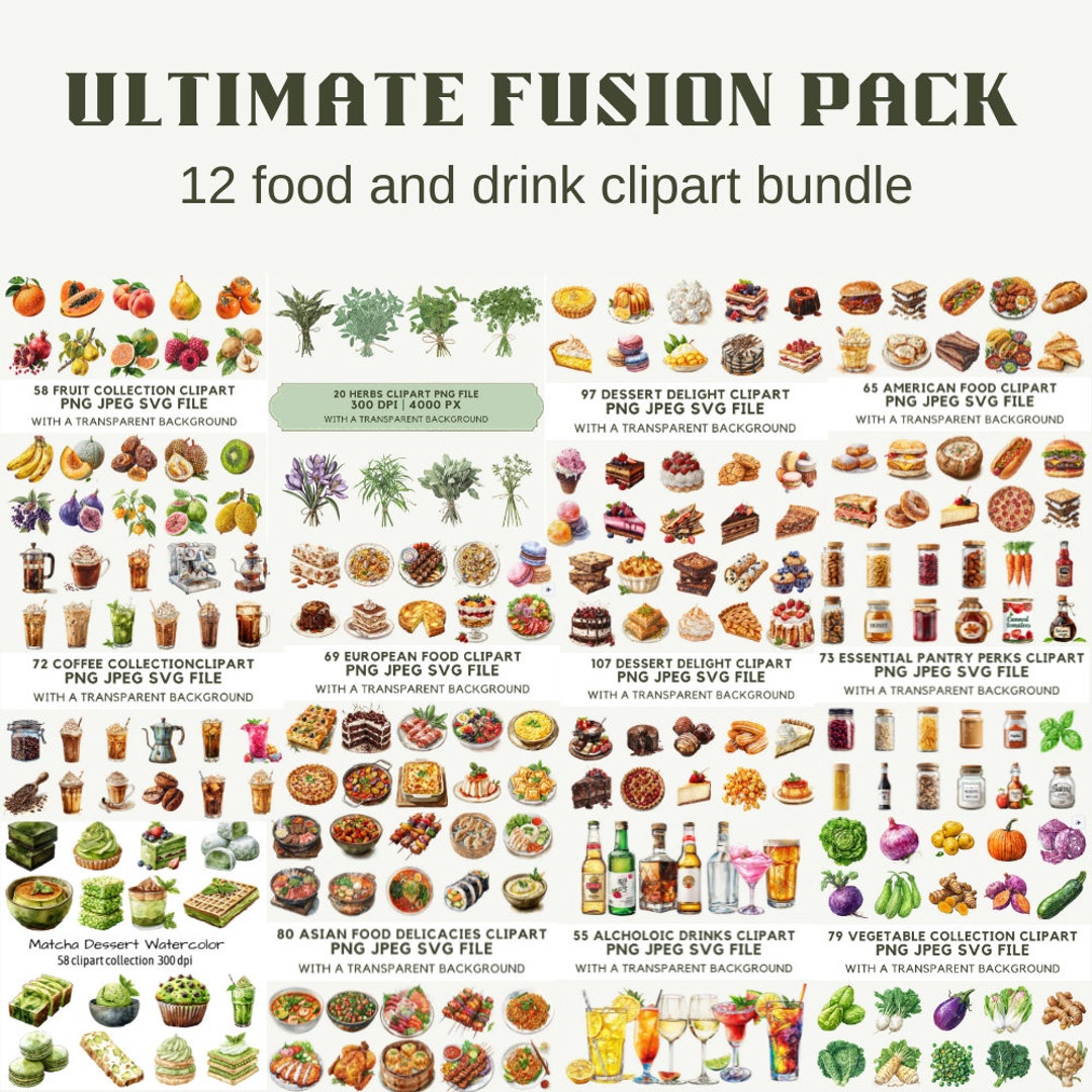 Ultimate Fusion Food & Drink Clipart Bundle | 12 Collections | PNG JPEG ...