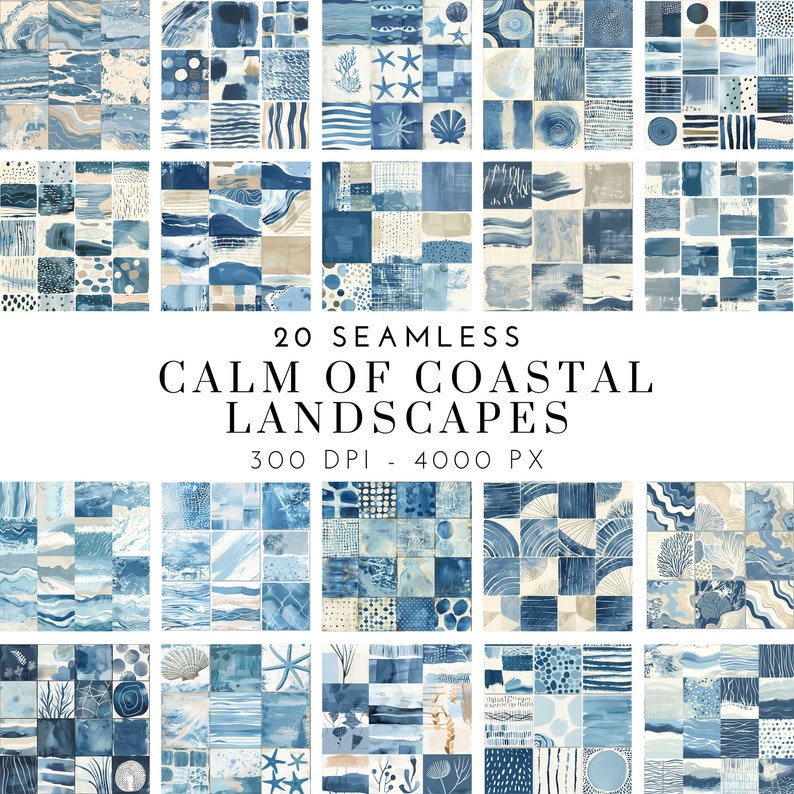 Coastal Serenity Digital Paper Pack - 20 Seamless Oceanic Patterns ...