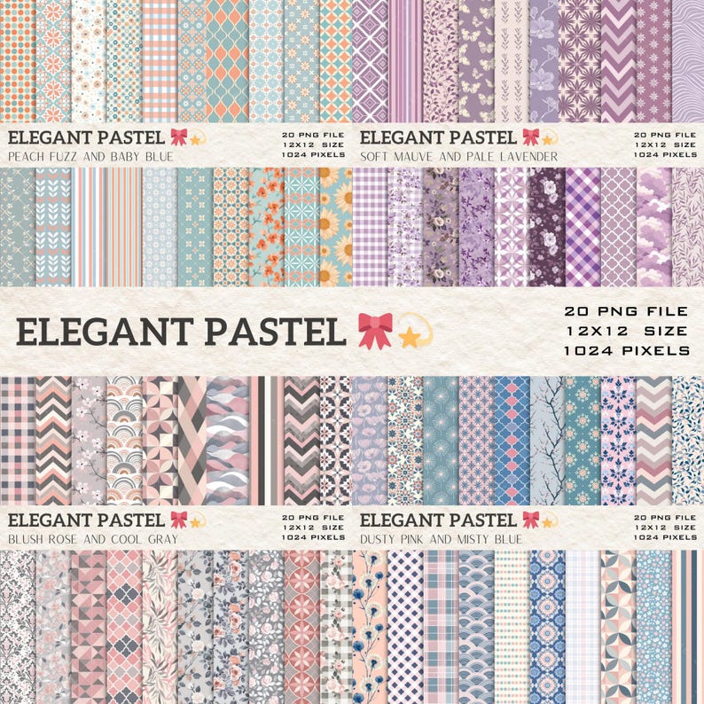 Elegant Pastel Digital Paper Pack | 80 Soft Seamless Patterns | Mauve ...