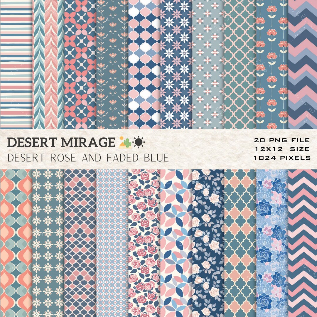 Desert Rose and Faded Blue Seamless Patterns – Desert Mirage Digital ...
