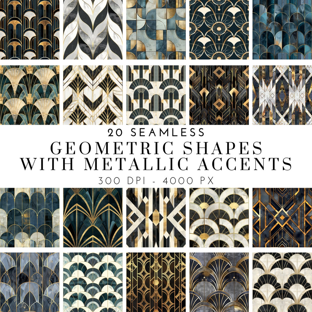 Tileable Art Deco Patterns Instant Download, Geometric Shapes, Metallic ...