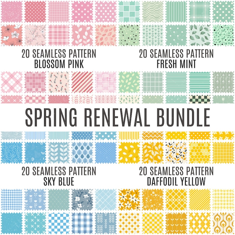 Spring Renewal Bundle | 80 Seamless Patterns | High Resolution Digital ...