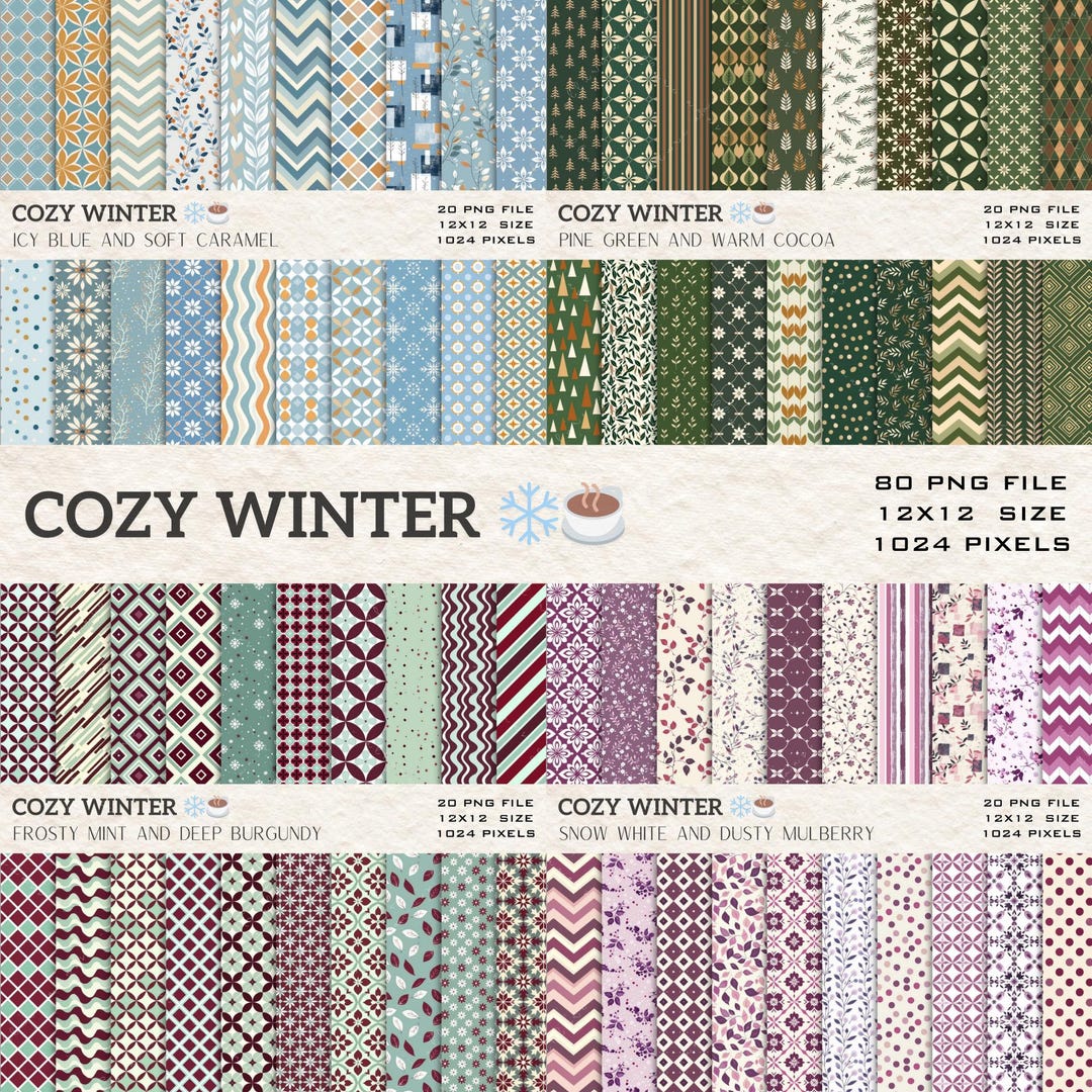 Cozy Winter Digital Paper Pack | 80 Seamless Winter Patterns | Mint ...