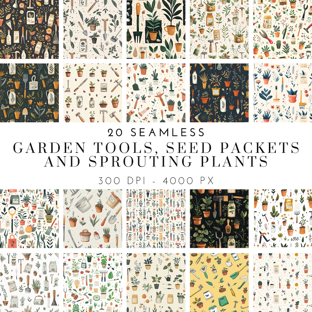 Gardeners Delight Digital Paper Pack - Vintage Gardening Tools ...