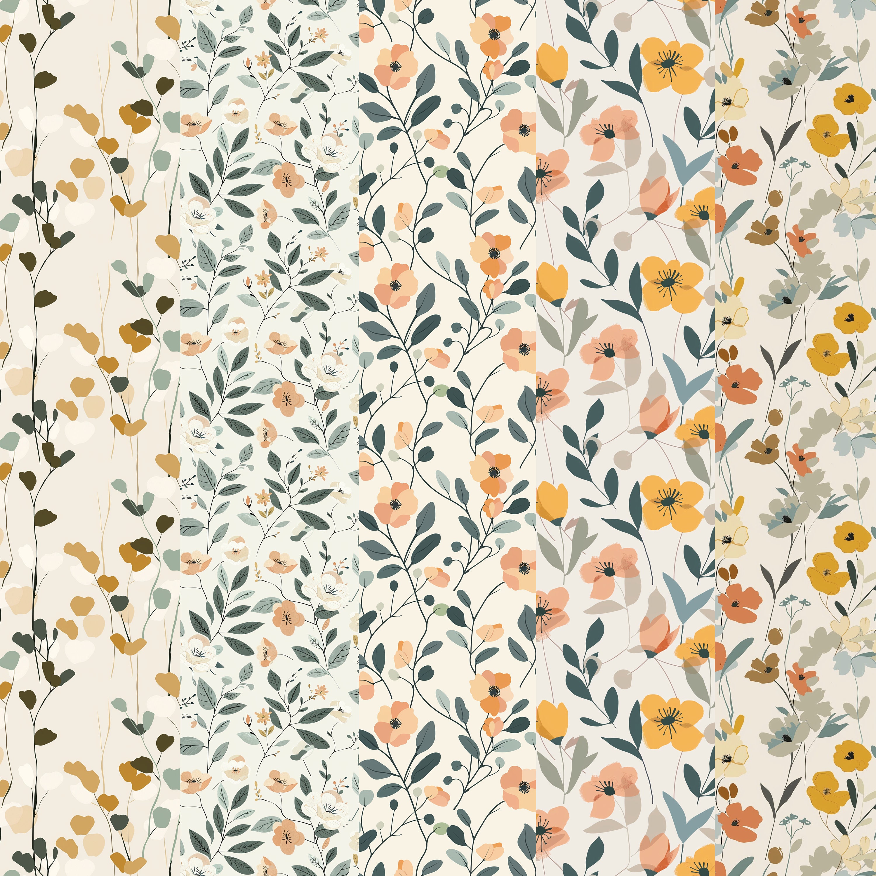 Minimalist Floral Digital Print - Seamless Soft Color Floral Pattern ...