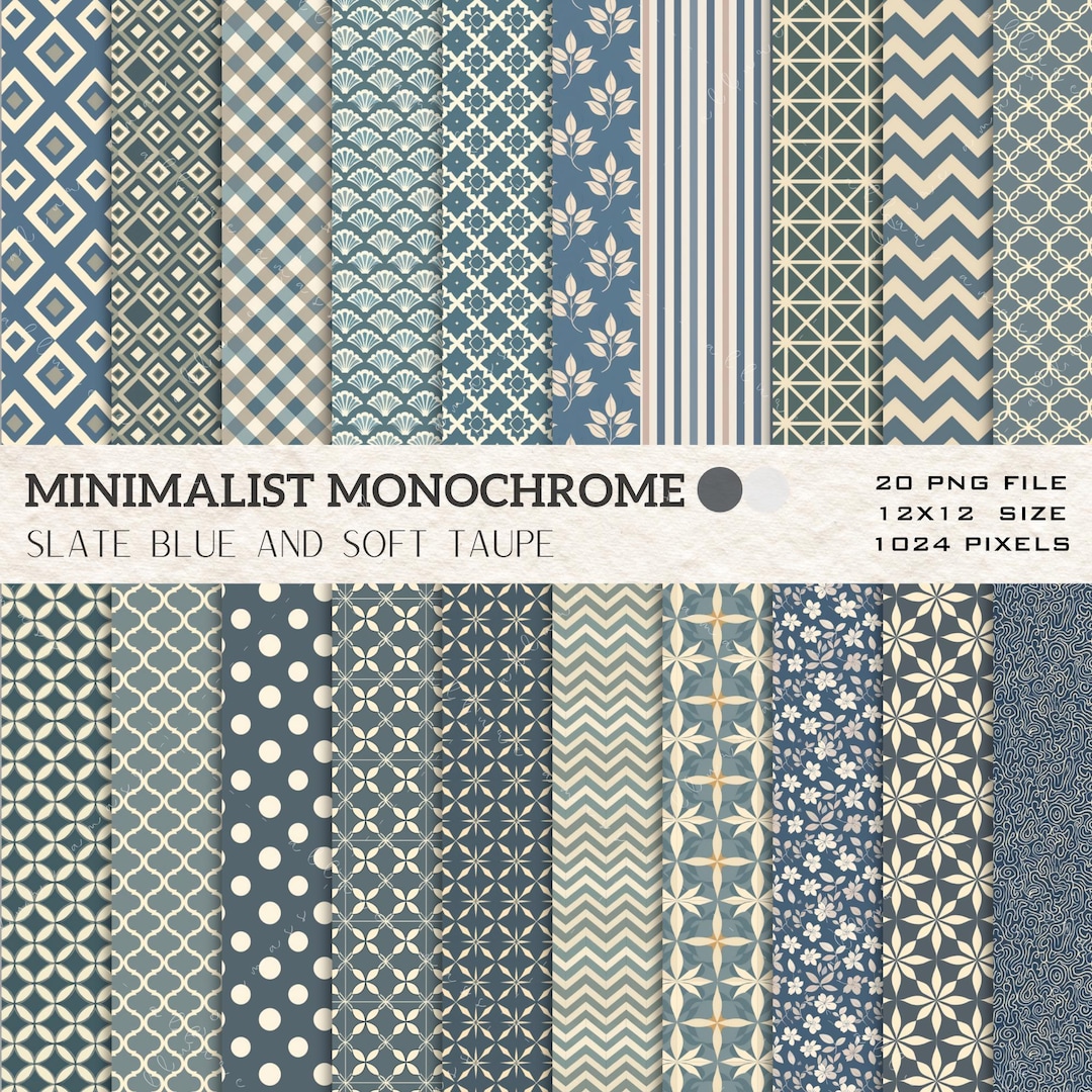 Minimalist Monochrome Digital Paper Pack – Slate Blue and Soft Taupe ...