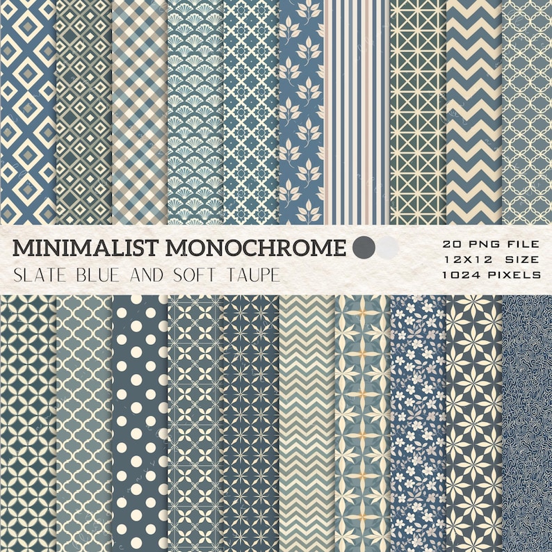 Minimalist Monochrome Digital Paper Pack – Slate Blue and Soft Taupe ...