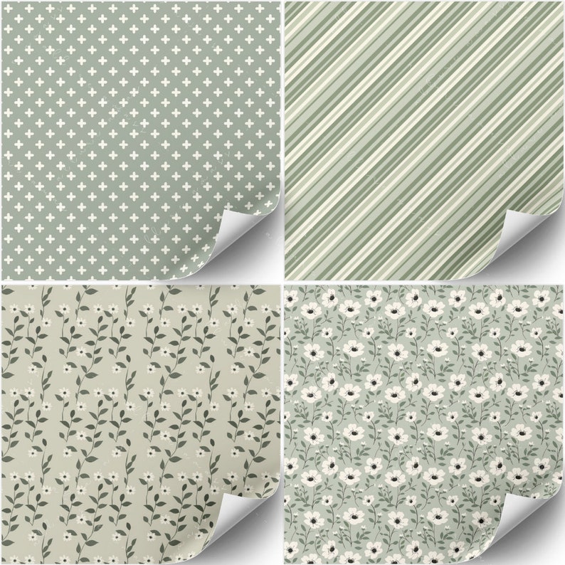 20 Muted Sage Seamless Patterns - High-resolution Digital Papers ...