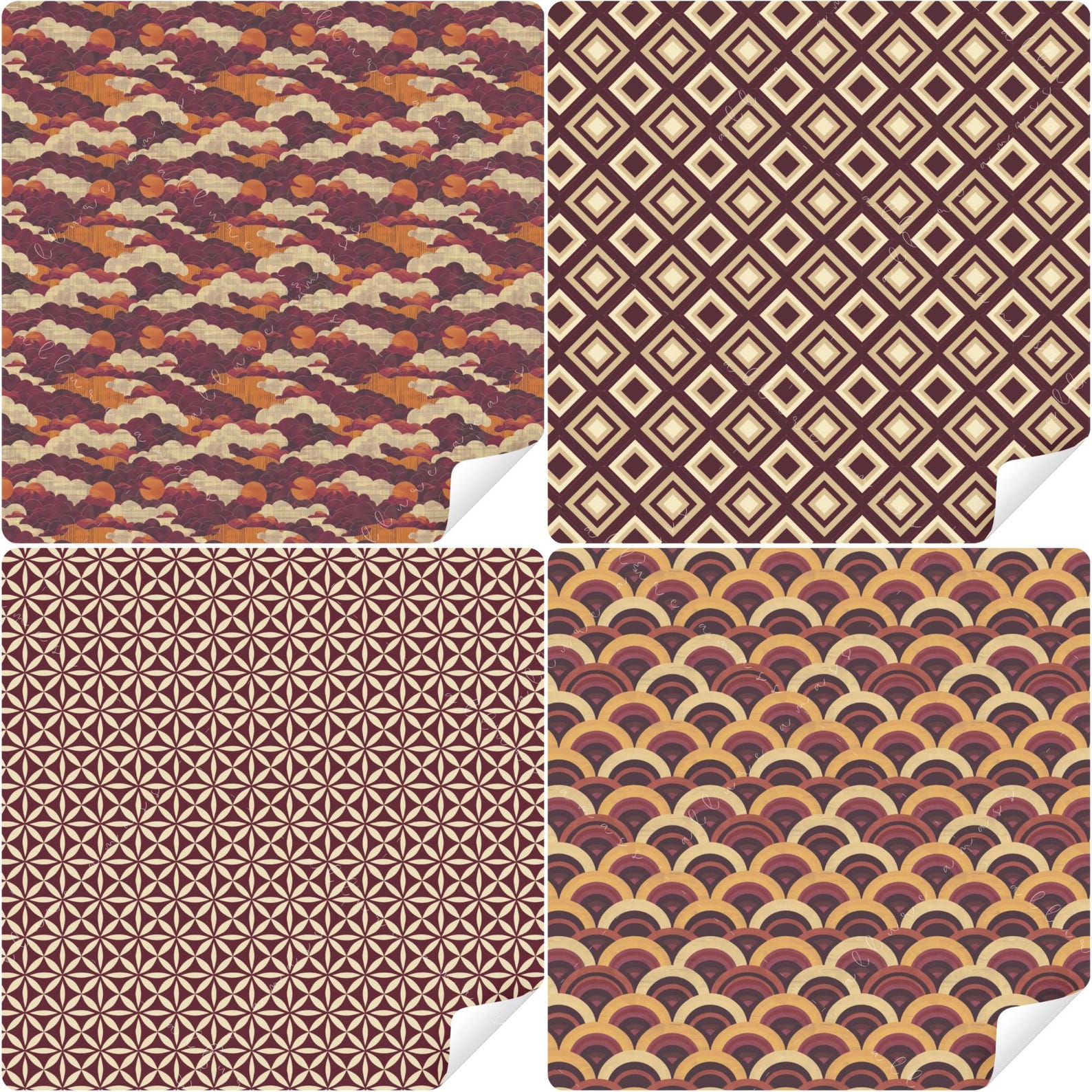 Sunset Glow Digital Paper Pack – Maroon and Sunset Beige Seamless ...