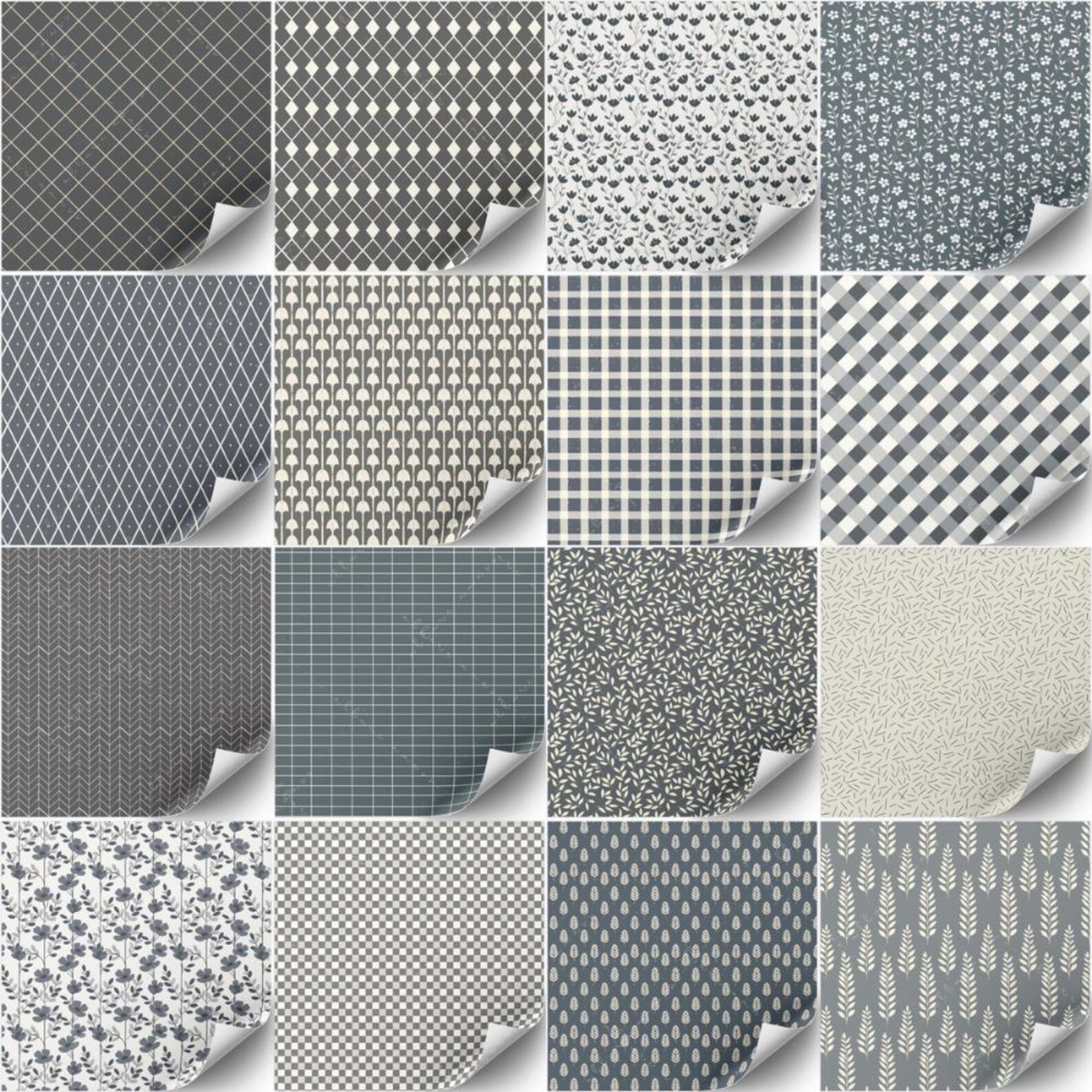 80 Seamless Modern Monochrome Patterns - Steel Blue, Ash White, Slate ...
