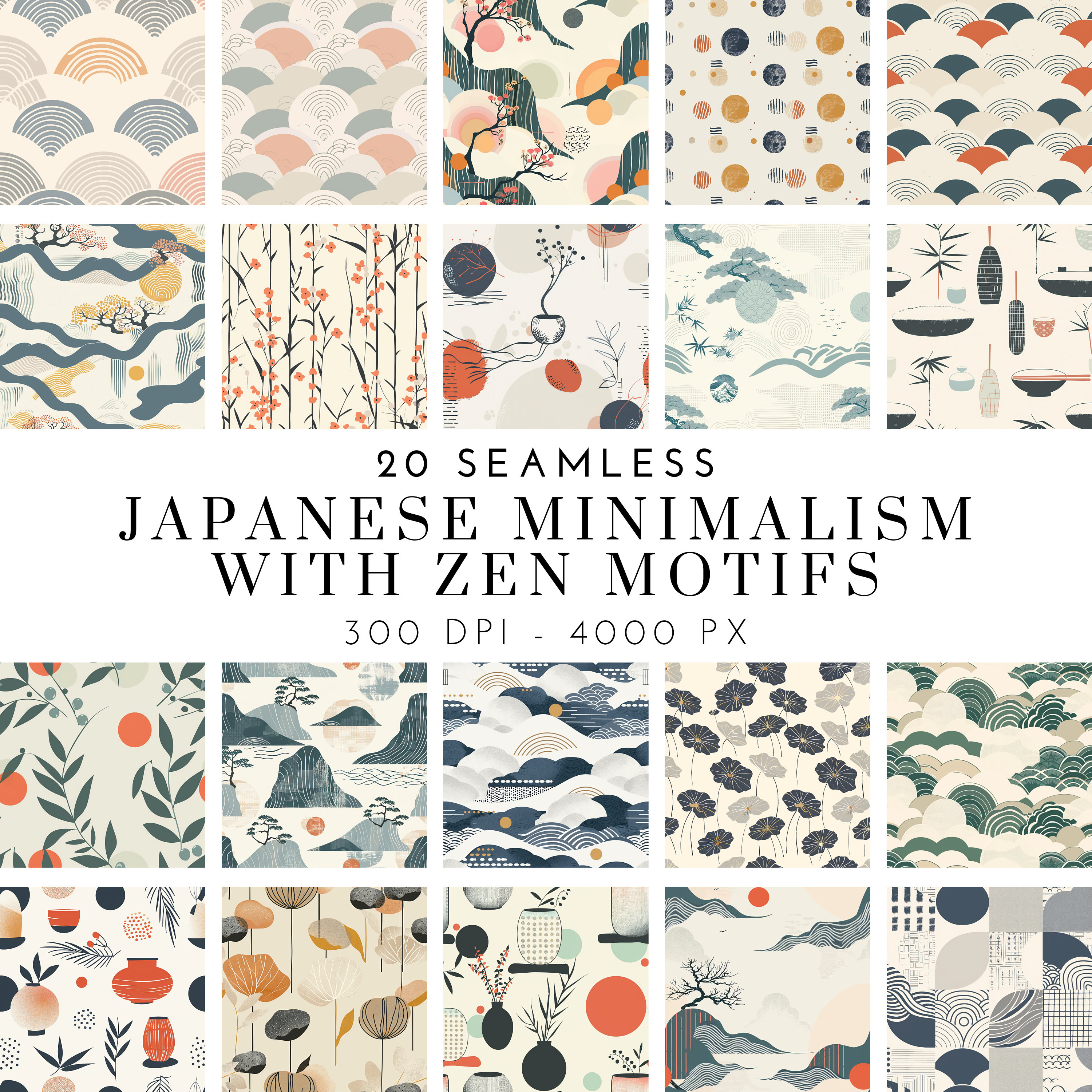 Japanese Zen Pattern Collection Seamless Digital Paper Pack, Minimalist ...