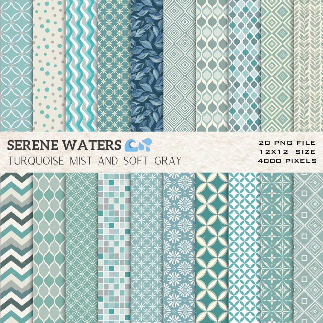 20 Seamless Patterns - Turquoise Mist & Soft Gray Digital Papers ...