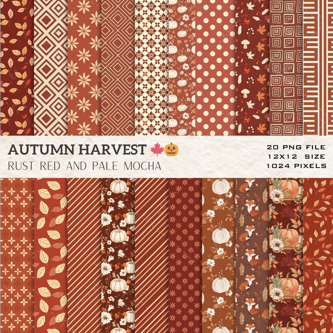 Rust Red and Pale Mocha Seamless Patterns – Autumn Harvest Digital ...