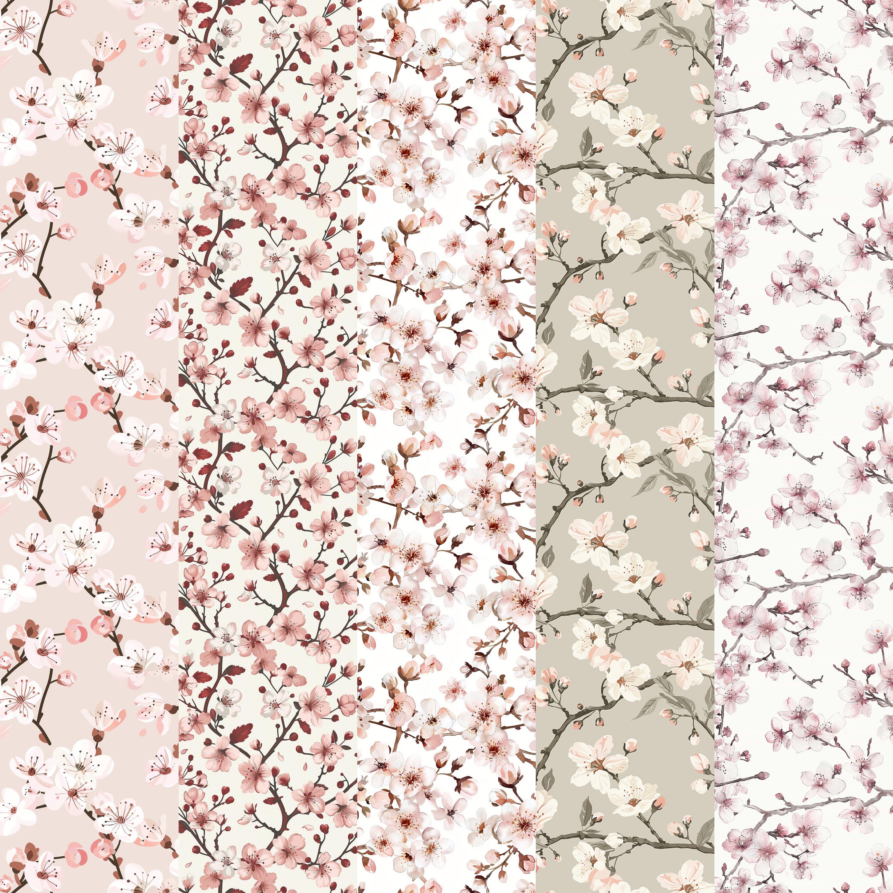 Spring Cherry Blossom Digital Paper Pack - Seamless Floral Patterns ...
