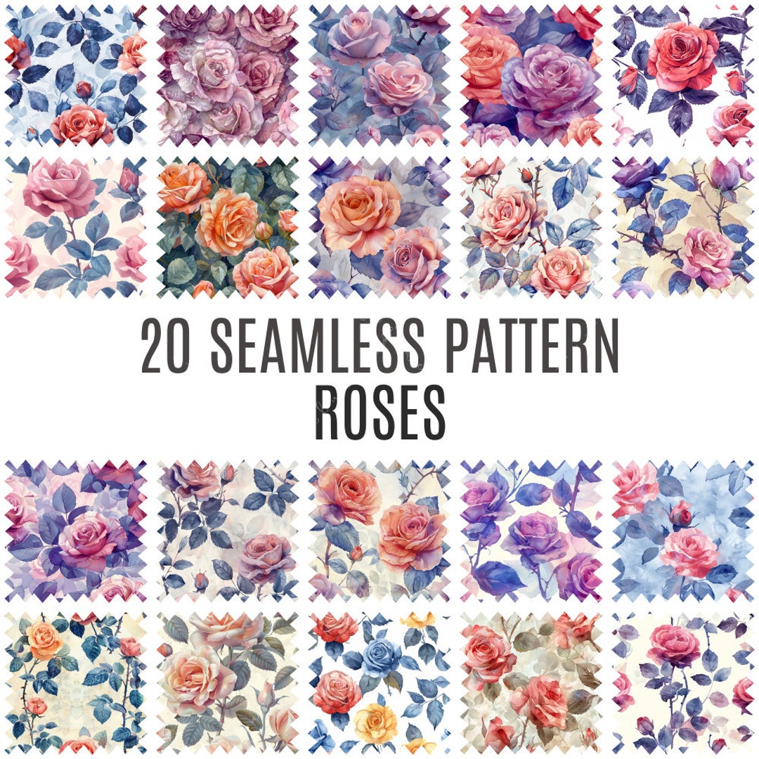 20 Roses Seamless Patterns High-resolution Digital Papers Commercial ...