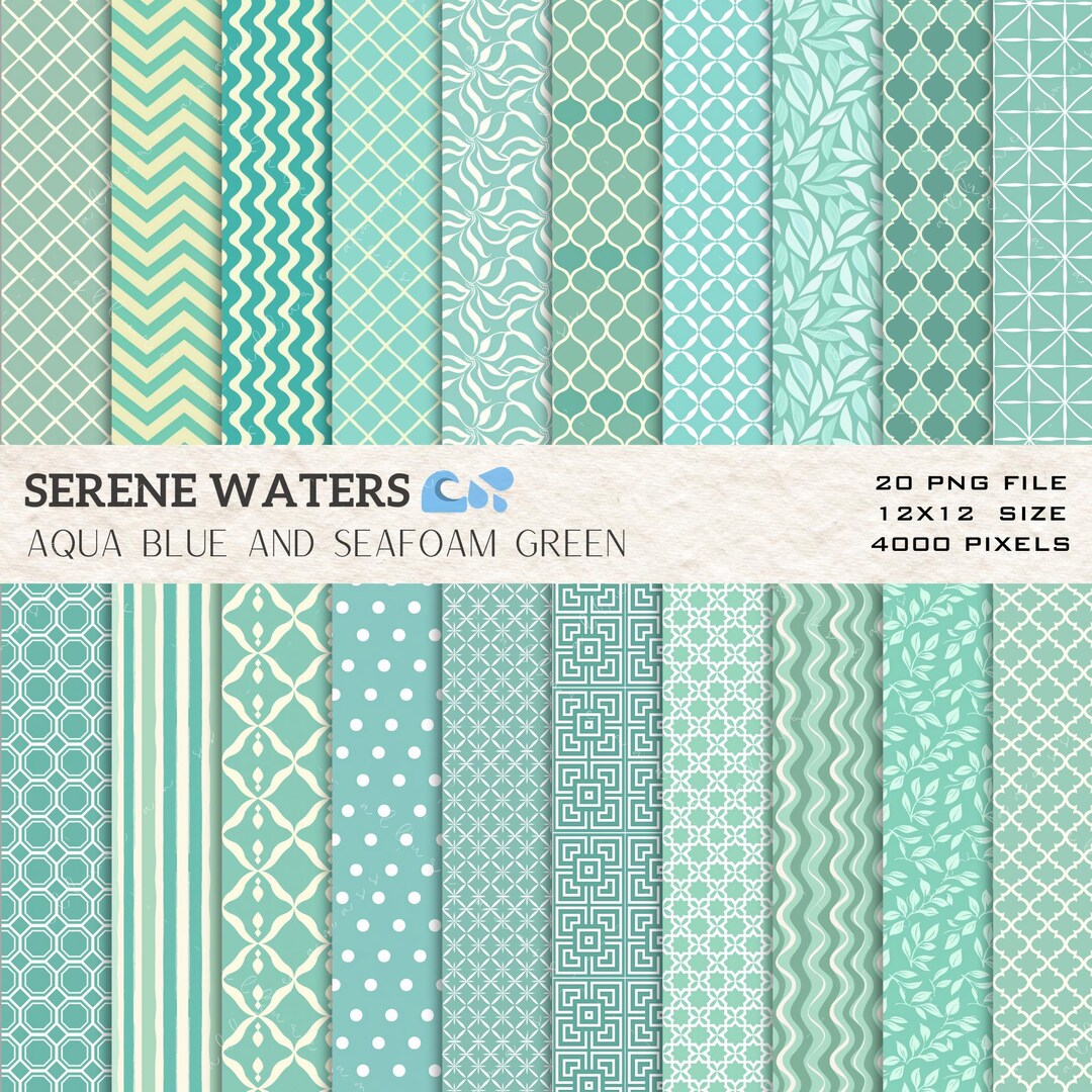 20 Seamless Patterns - Aqua Blue and Seafoam Green Digital Papers ...