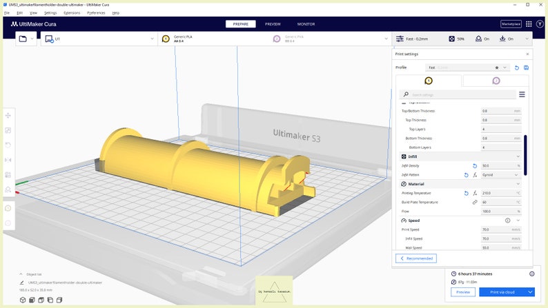 Ultimaker Filament Holder - STL Downloadable - (dual and Single ...