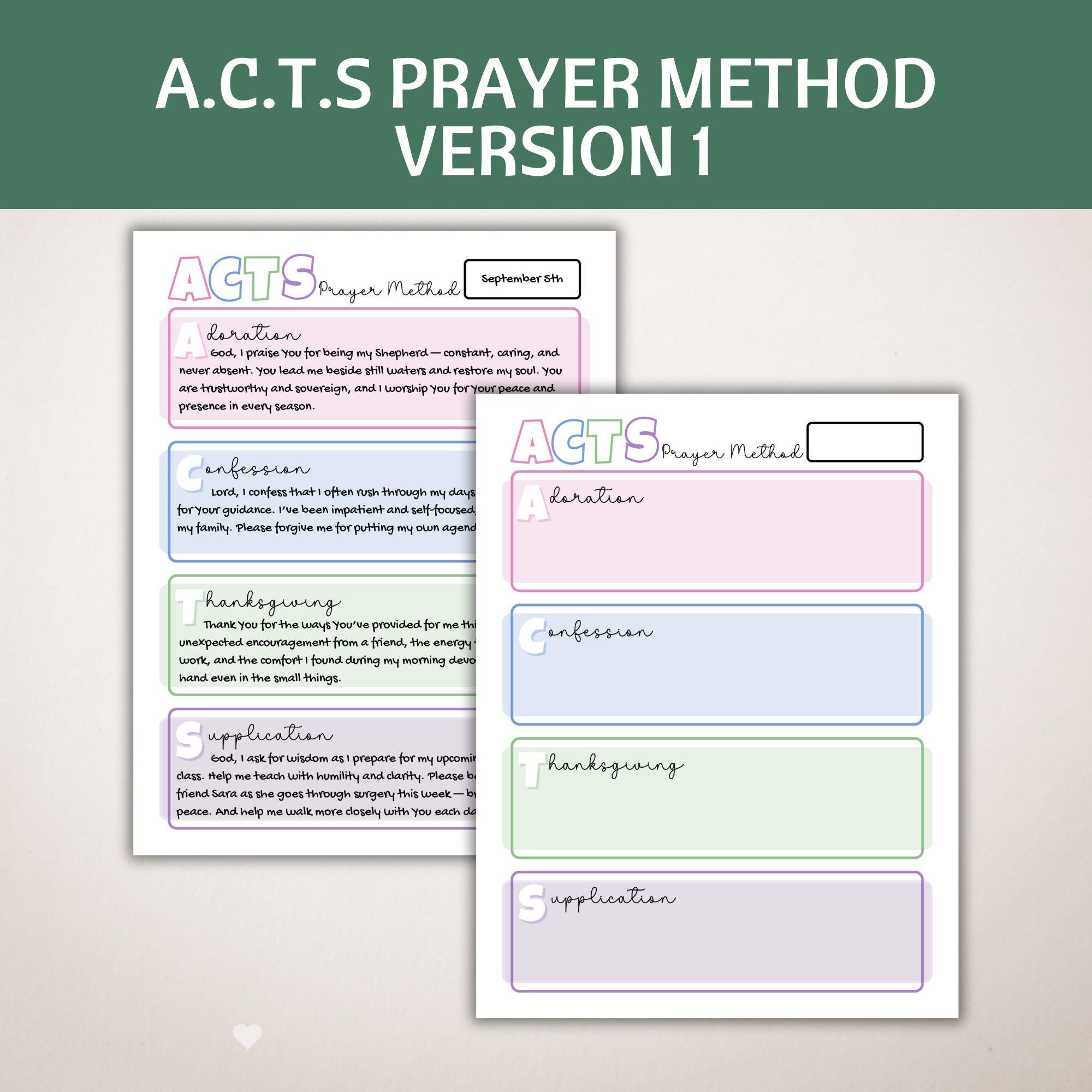 ACTS Prayer Method, ACTS Prayer Template, Prayer Journal Guide, Bible ...