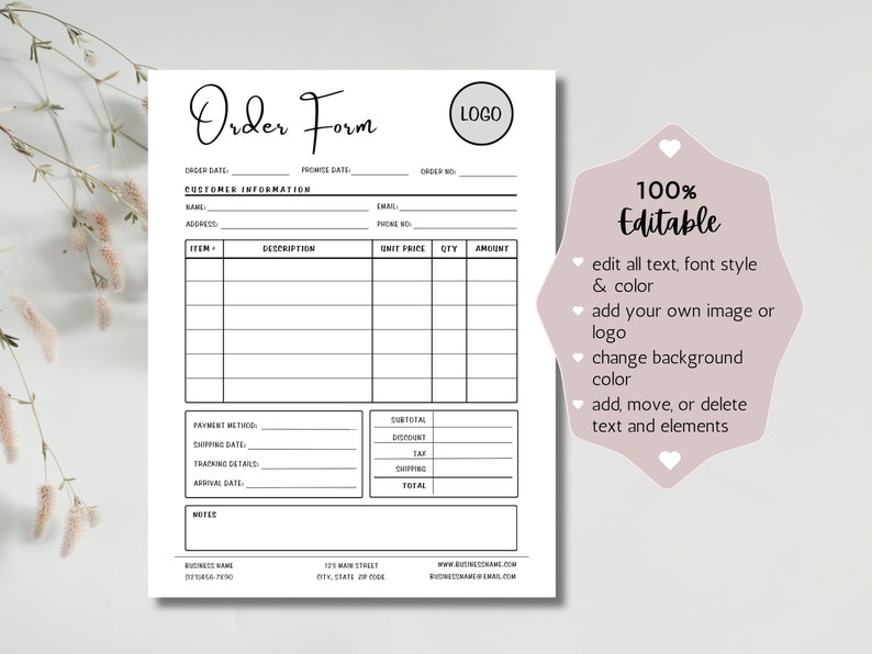 Editable Order Form Template, Custom Order Form, Small Business Form ...