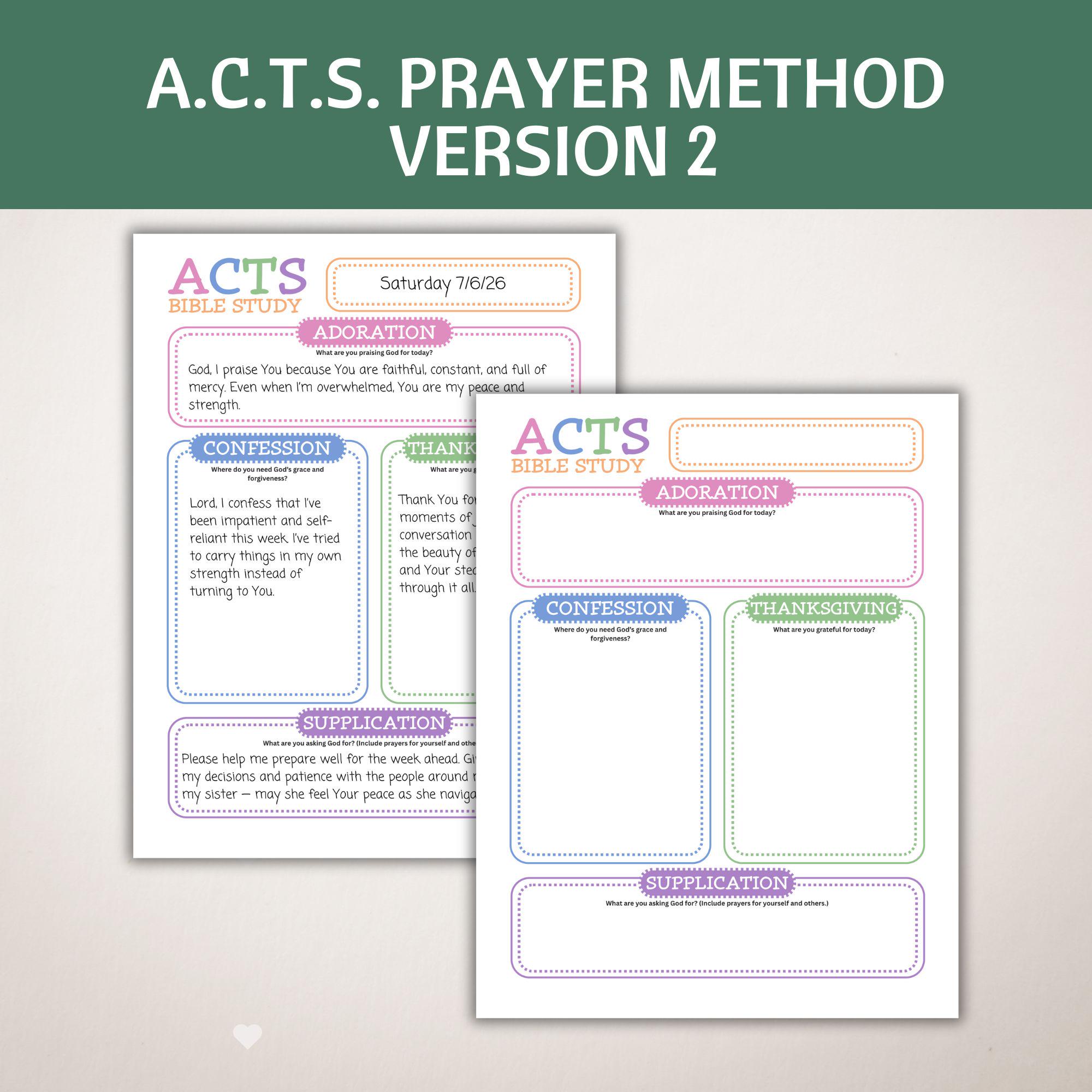 ACTS Prayer Method, ACTS Prayer Template, Prayer Journal Guide, Bible Study Guide, Devotional ...