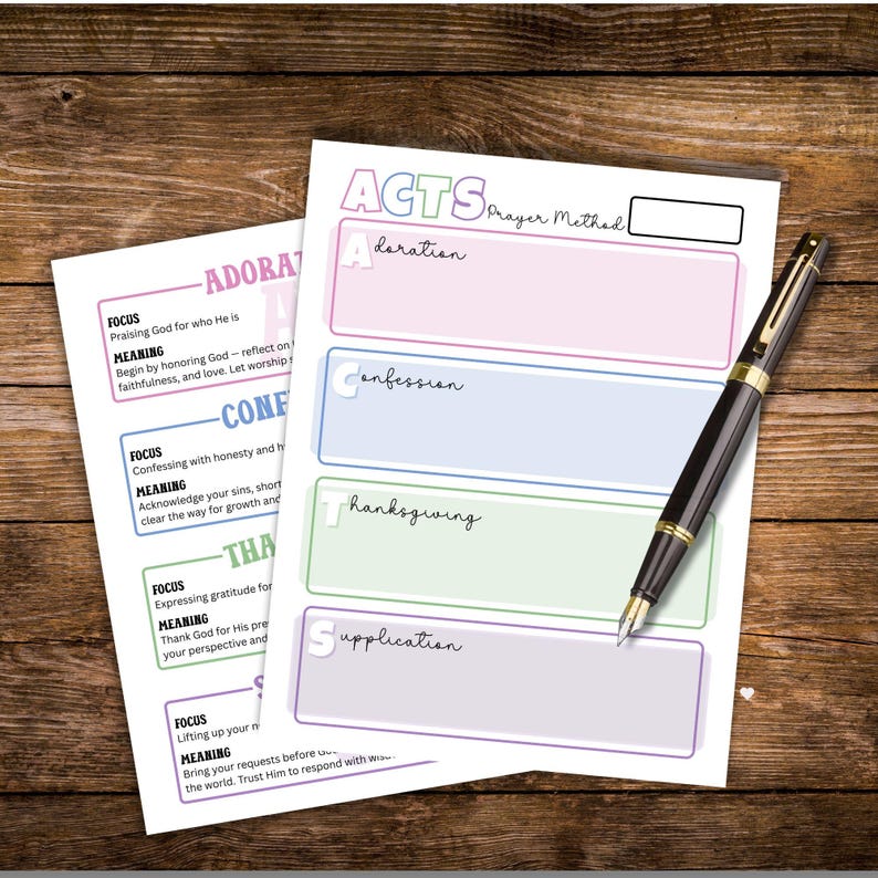 ACTS Prayer Method, ACTS Prayer Template, Prayer Journal Guide, Bible ...